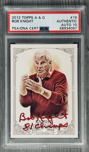 TOPPS Allen & Ginter #19 2012 Bob Knight Signed Inscribed, PSA ...