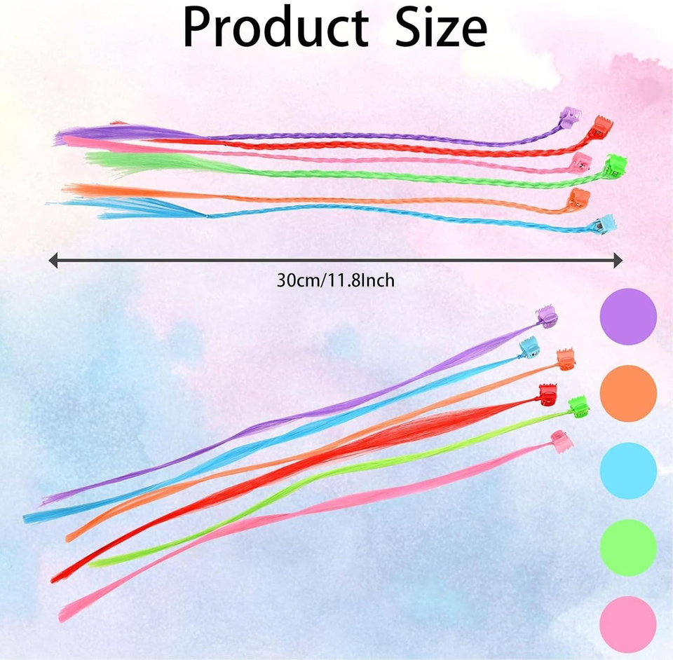 36Pcs Colored Braids Hair Extensions with Clip, Rainbow Braided Kids ...