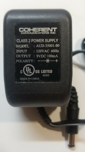 Coherent Class 2 Power Supply 9VDC 100mA AC Adapter Transformer New | eBay