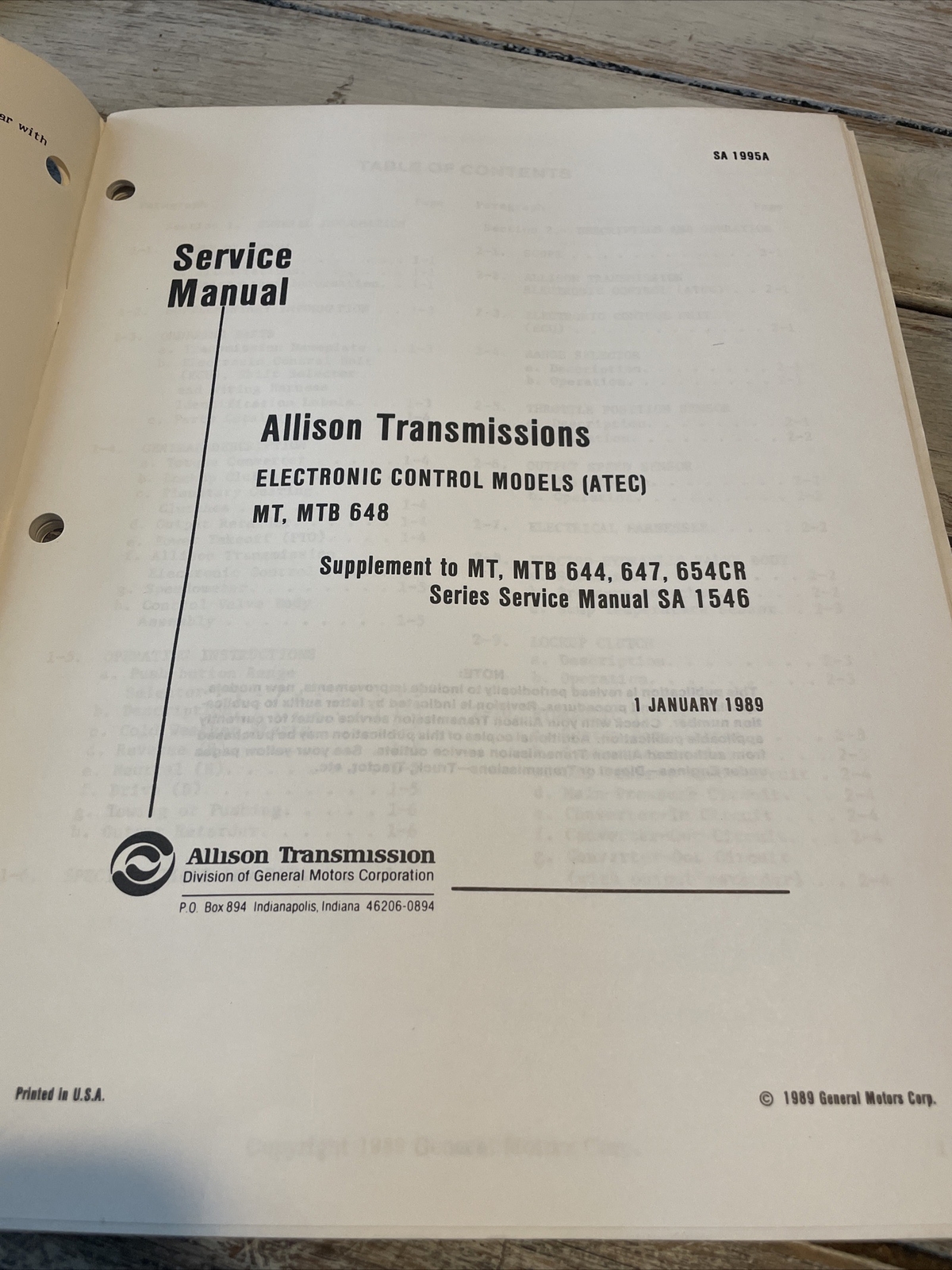 Allison MTB648 MT648 Transmission Shop Service Manual Supplement ATEC ...