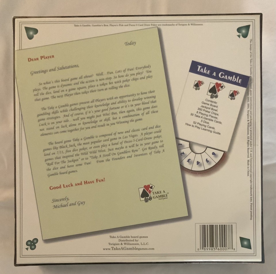 Take a Gamble Board Game by Torigian, Games of Dice Poker and Cards New ...