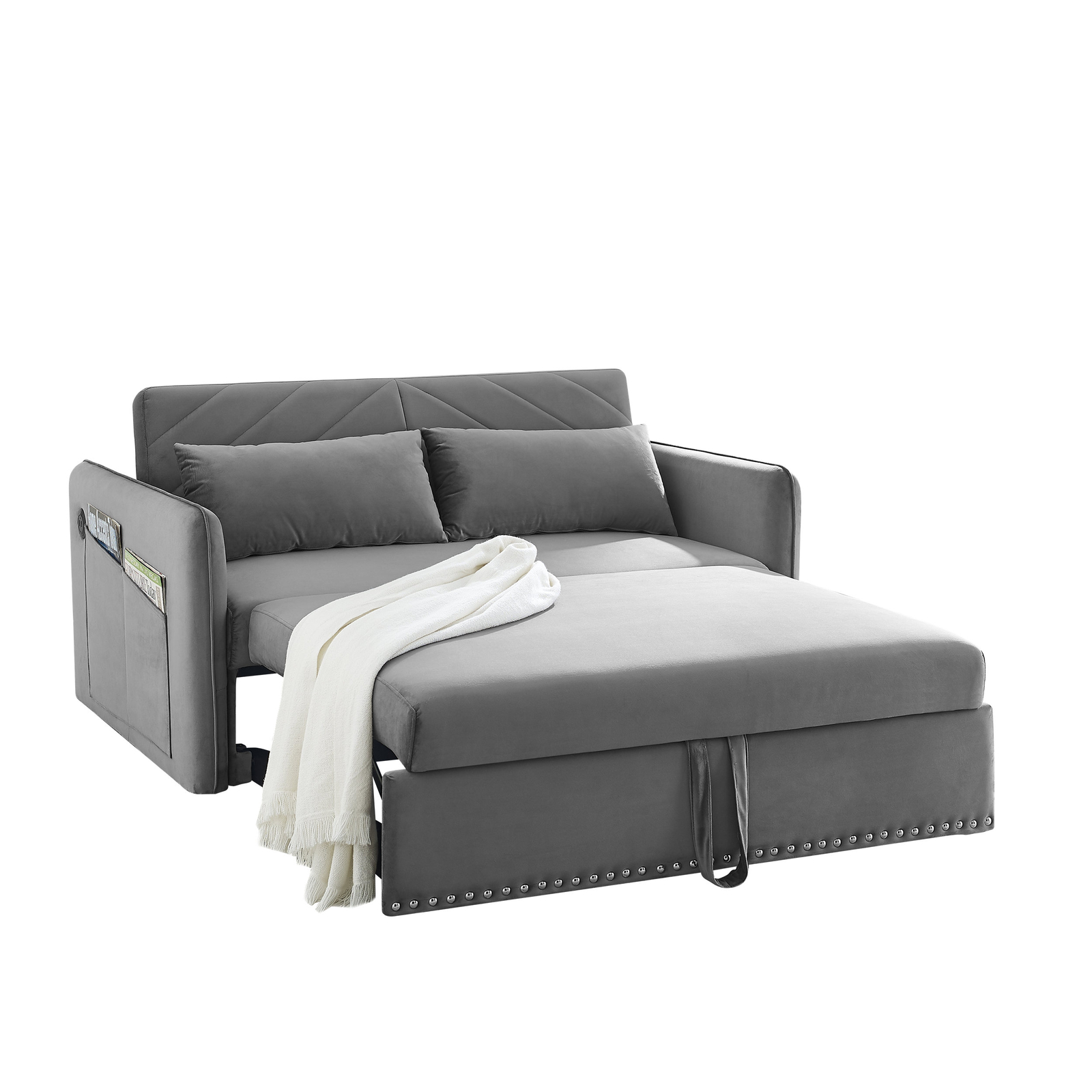 3-in-1 Adjustable Sleeper Soft Velvet Convertible Sleeper Sofa Bed w ...