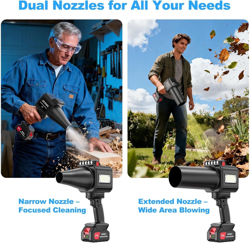 DEGGE Brushless Leaf Blower Cordless, Handheld Blowers with LED Black ...