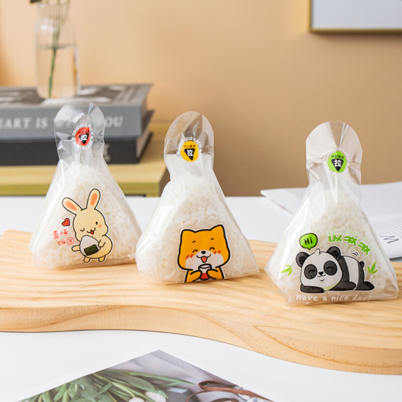 50pcs Lovely Cartoon Triangle Rice Ball Packing Bag Seaweed Onigiri ...