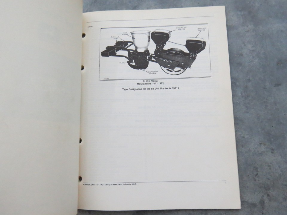 John Deere 81 Unit Planter Parts Catalog PC-1302 1980 | eBay