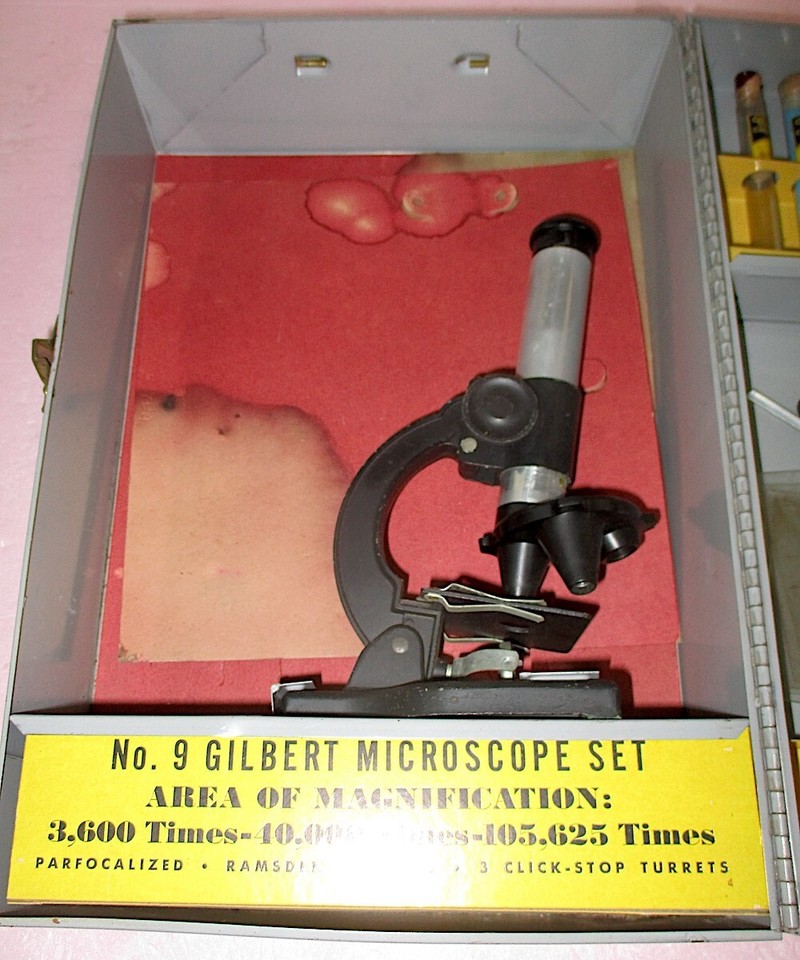 Vintage Gilbert No.9 Chemistry Microscope & Lab Set w/Metal Case ...