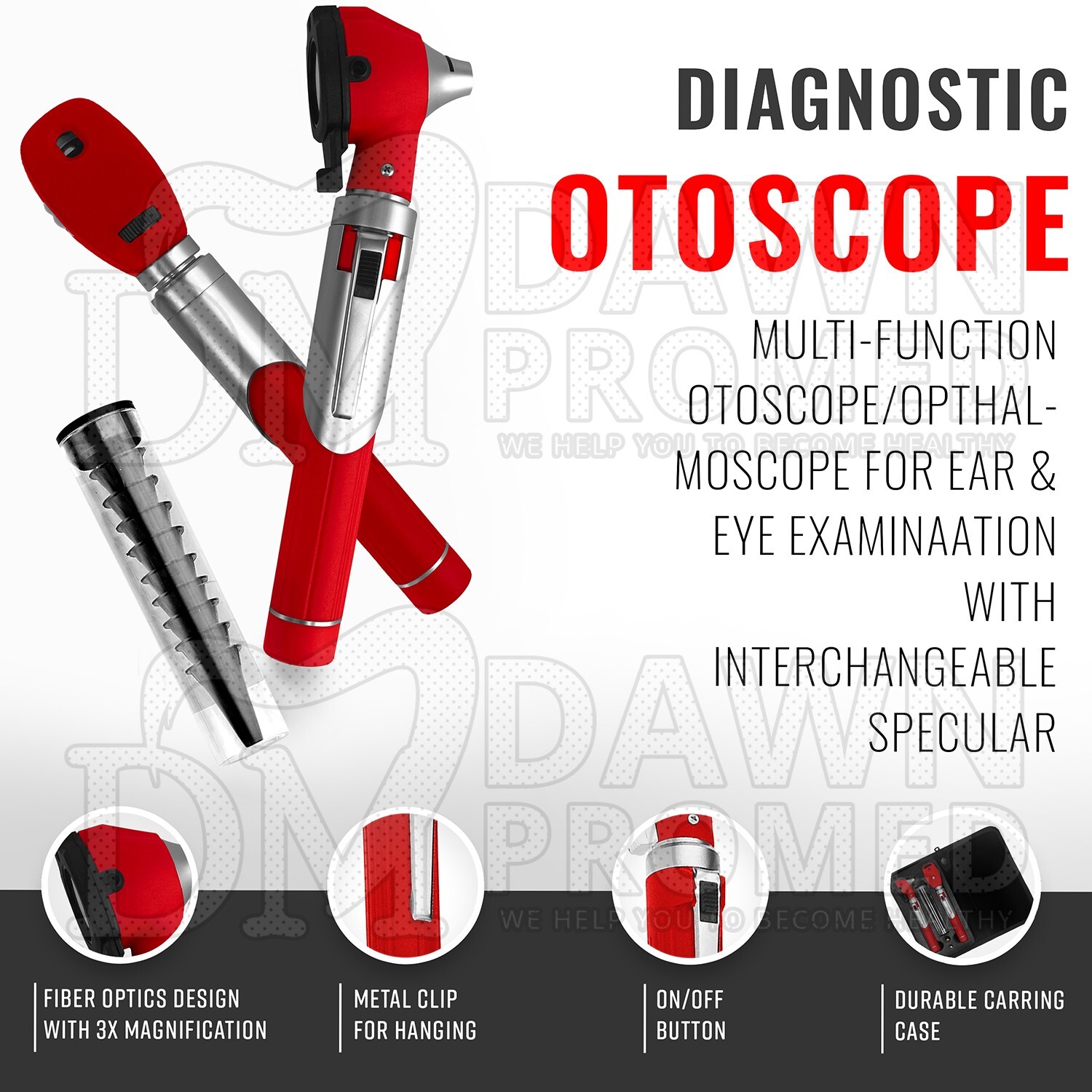 Fiber Optic Otoscope & Ophthalmoscope Examination LED Diagnostic ENT ...