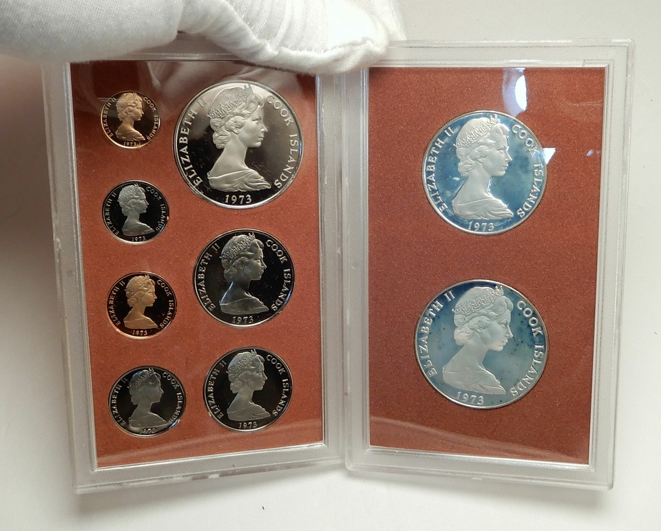1973 COOK ISLANDS Captain James Cook 2 Silver of 9 Coin Antique Proof ...