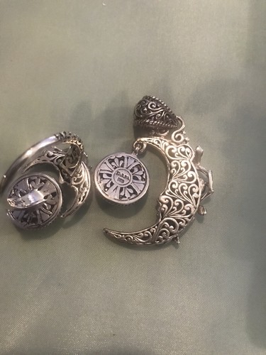 Sarda Artisan Sterling Silver Pendant & Ring Set/Moon & Sun/Mother of ...