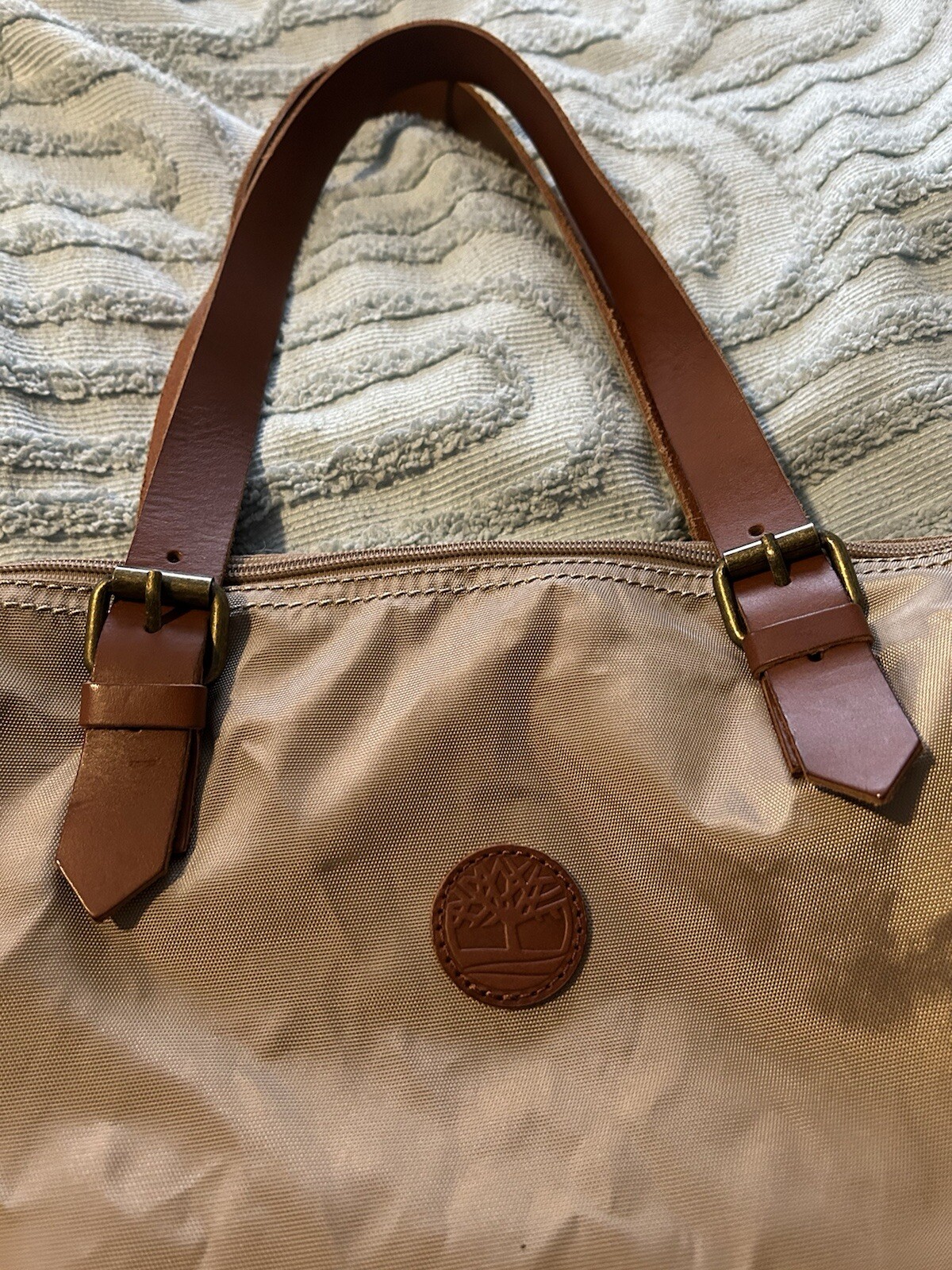 Timberland Nylon Tote With Leather Handles EUC - Gem
