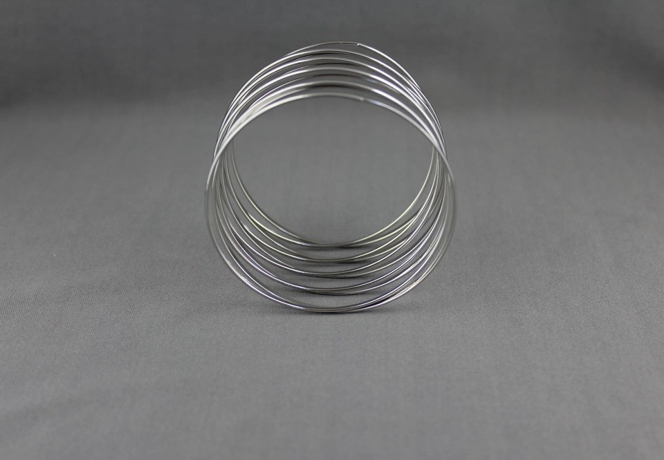 Silver spiral bracelet coil spring stacked style metal bangle cuff wide ...