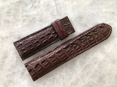 24mm/22mm Brown Alligator Crocodile Embossed Leather Watch Strap Band ...