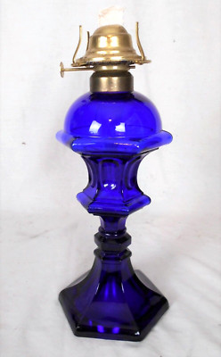 VINTAGE COBALT BLUE GLASS OIL LAMP | eBay