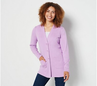 Isaac Mizrahi Live! Essentials Cut & Sew Cardigan-Purple Hyacinth-XXS ...