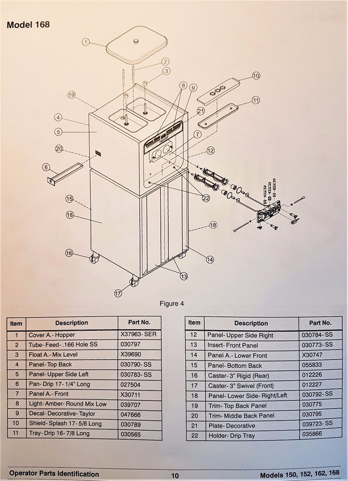 Taylor FLOAT A MIX LEVEL, part no X39690, 150,152,162 ,168, ice cream ...
