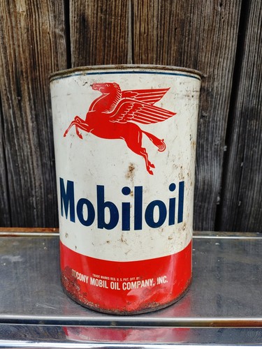 Vintage Mobiloil 5 Qt. Round Oil Can, No Lid | eBay