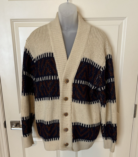 PENDLETON~Mens Knit Virgin Wool Long Fisherman Cardigan Sweater~ SZ L ...