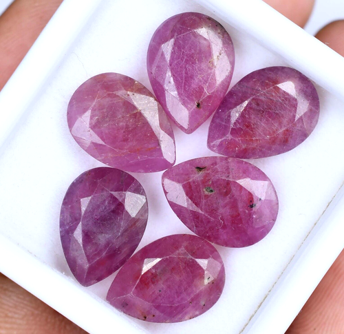 Untreated 50.30 Ct Natural Burma Pink Ruby 6 Pcs Certified Pear Cut ...