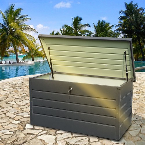 XL Garden Storage Box Galvanise Steel Utility Chest Cushion Box Shed ...