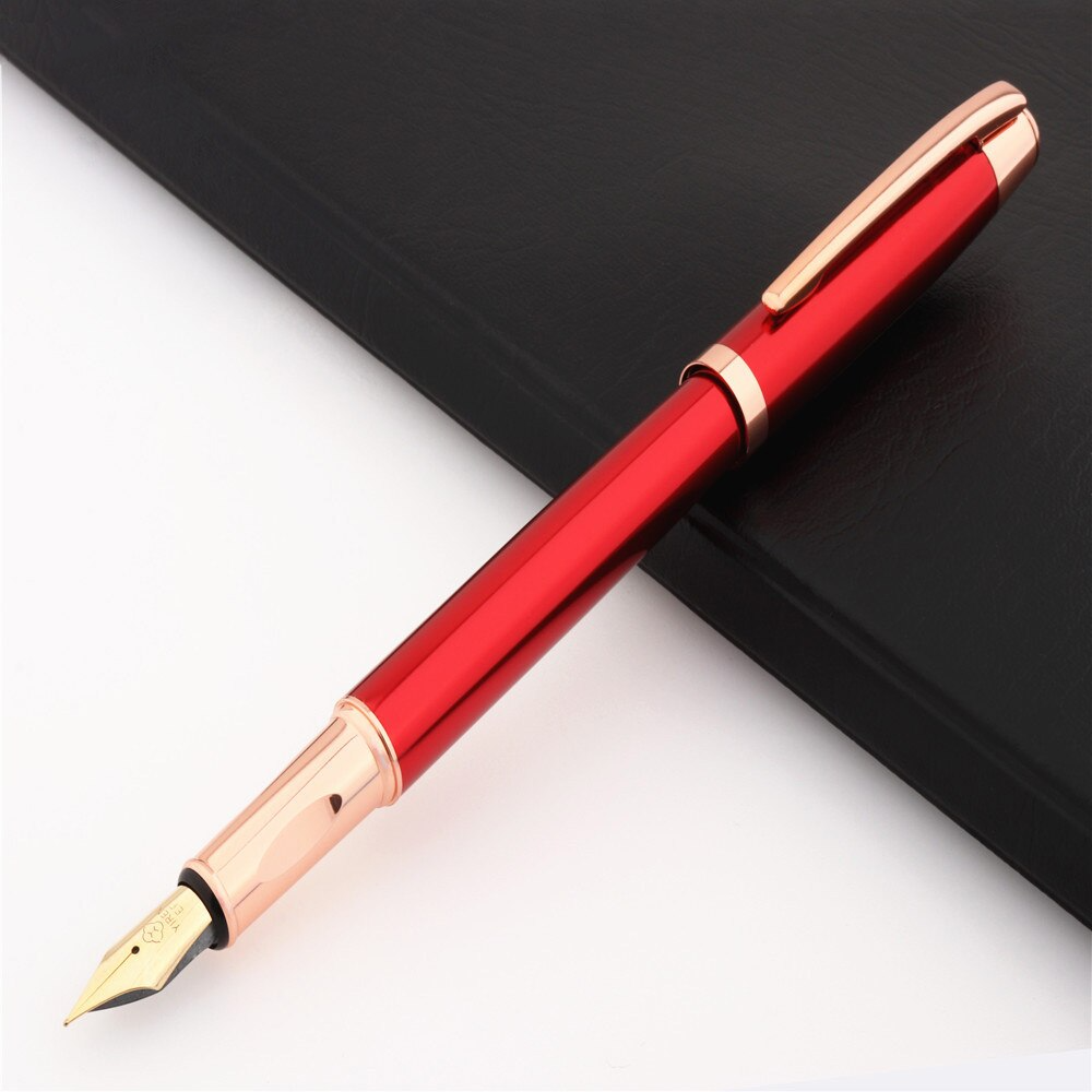 Yiren 3699 Metal Fountain Pen, Extra Fine Nib, Metallic Red with Rose ...
