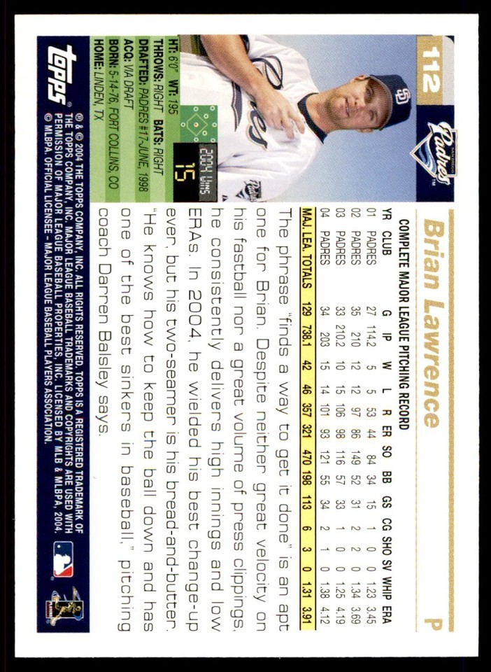 2005 Topps Brian Lawrence . San Diego Padres #112 | eBay