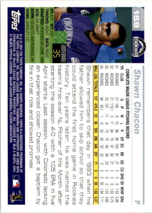 2005 Topps #159 Shawn Chacon - NM-MT | eBay