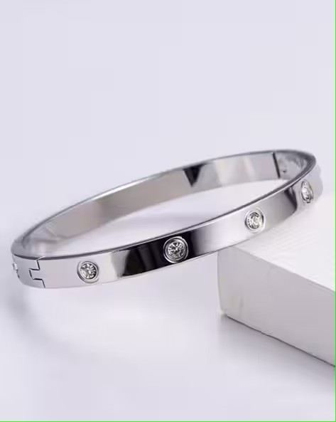 18K White Gold Finished Authentic Carter Diamond Love Bracelet In 925 ...