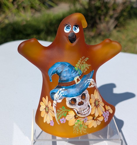 Fenton Glass Ghost Orange Skeleton Witch Hat Halloween #48/56 Painted ...