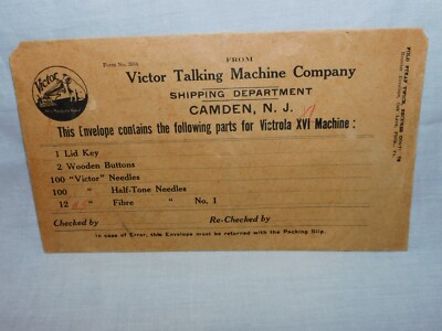 EARLY 1900'S VICTOR TALKING MACHINE ADVERTISING SHIPPING ENVELOPE..100% ...