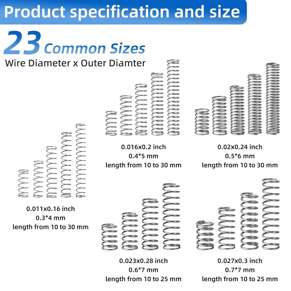 380PCS Stainless Steel Compression Springs Assortment Kit - Small ...