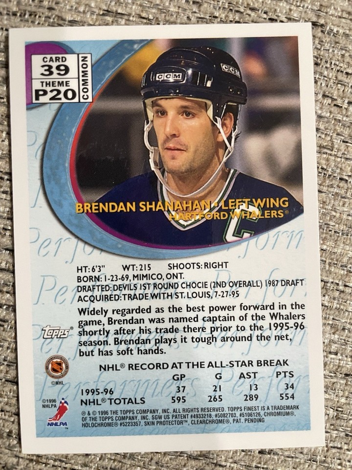 1995-96 Topps Finest Brendan Shanahan #39 Hockey Hartford Whalers HOF ...