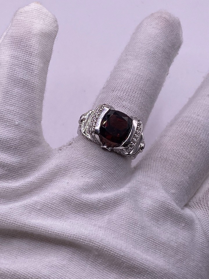 Dallas Prince Sterling Silver 925 Garnet & CZ Ring With peek-a-boos Sz ...
