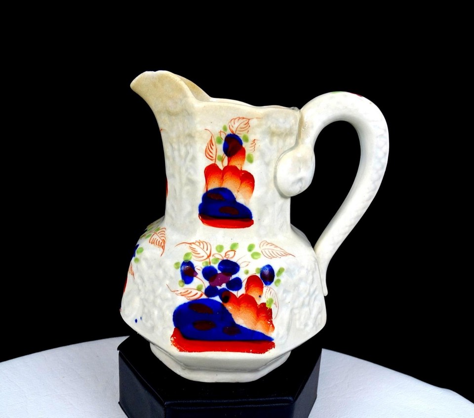 Gaudy Welsh Staffordshire Porcelain Antique 5" Snake Handle Pitcher ...
