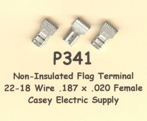 100 Non Insulated FEMALE FLAG Terminal Connector #22-18 Wire Gauge AWG ...