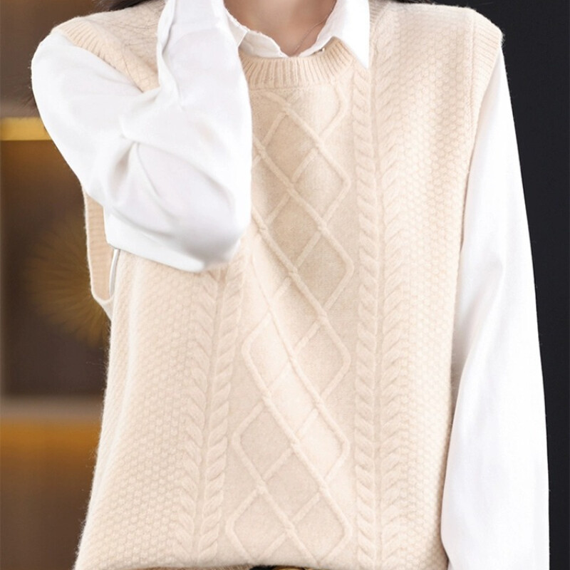 Lady Casual Jumper Vest Waistcoat Cable Knitted Top Shirt Sweater ...