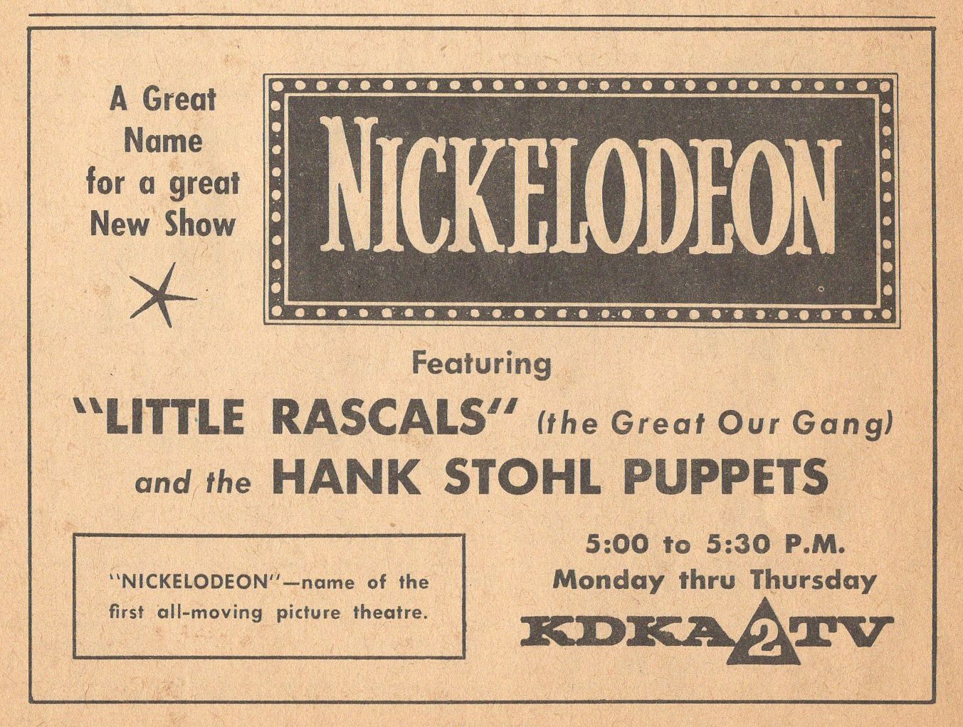 1956 KDKA TV AD ~ NICKELODEON HANK STOHL PUPPETS Altoona,Pennsylvania ...