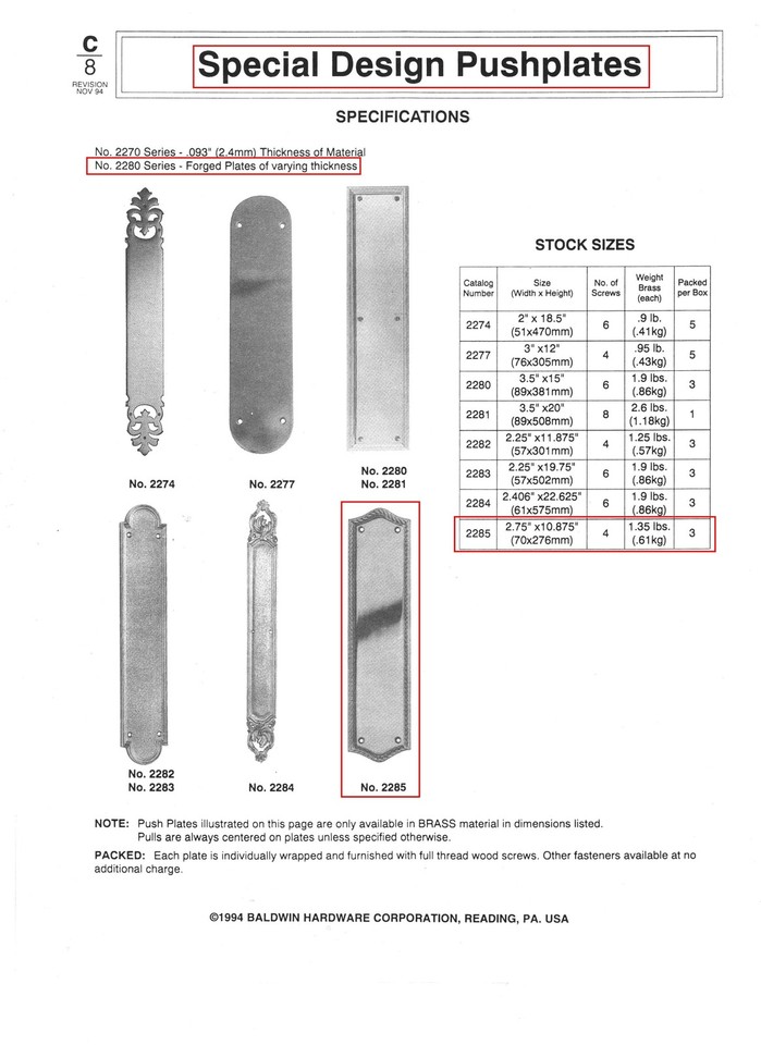 BALDWIN #2285.003 PUSH PLATE, LIFETIME POLISHED BRASS FINISH, 10-7/8 ...