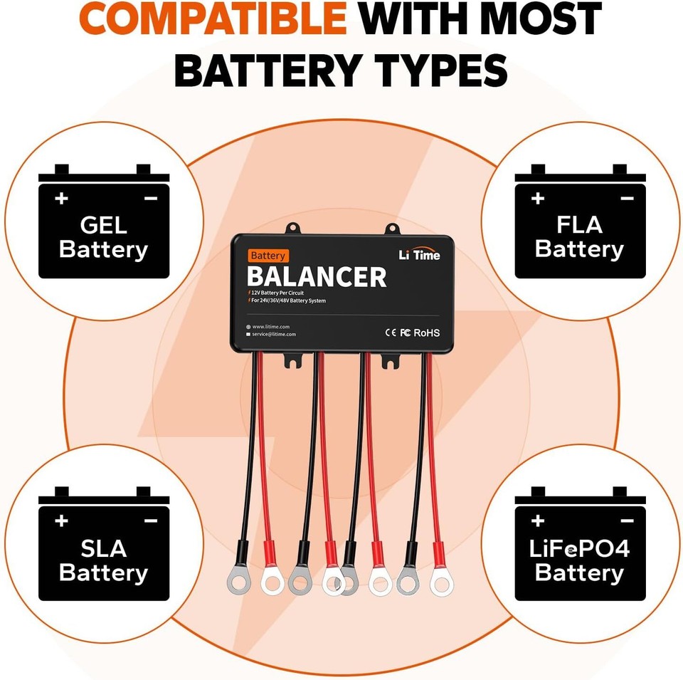 Litime 48V Battery Balancer Equalizer for AGM Gel Lithium LiFePO4 ...