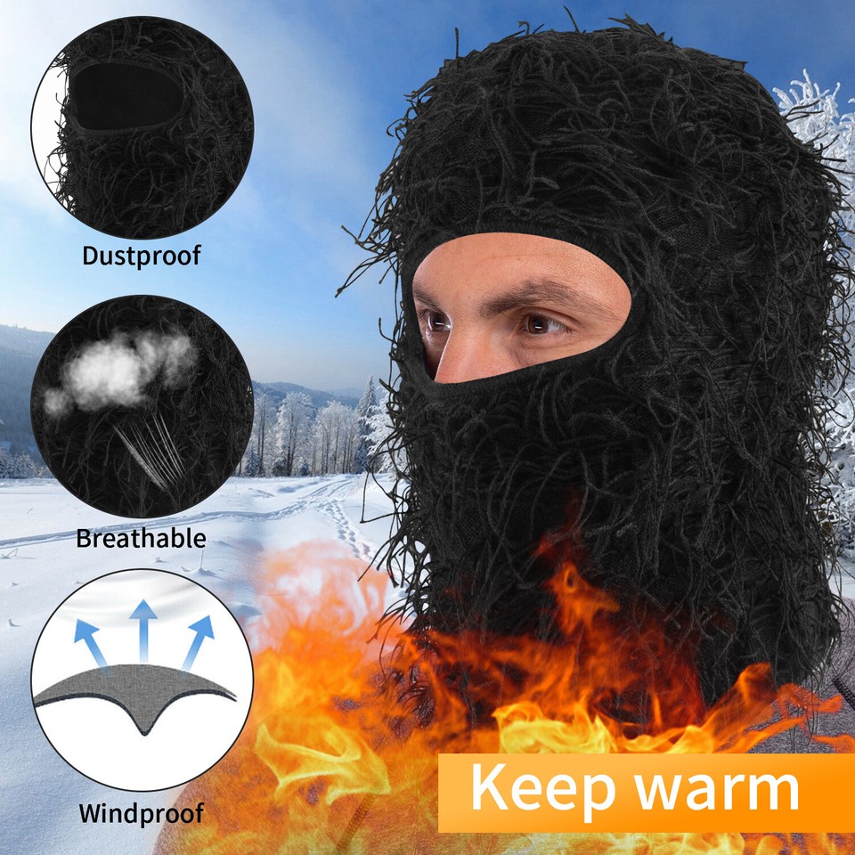 Windproof Balaclava Ski Mask 1 Hole Full Face Winter Hat Cap Fleece ...