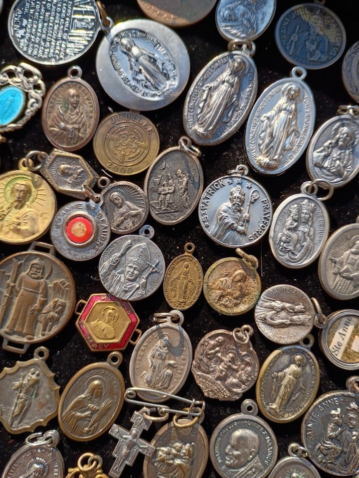 Large Religious Catholic Medals Rosary Relic Vintage Mixed Metal Lot ...