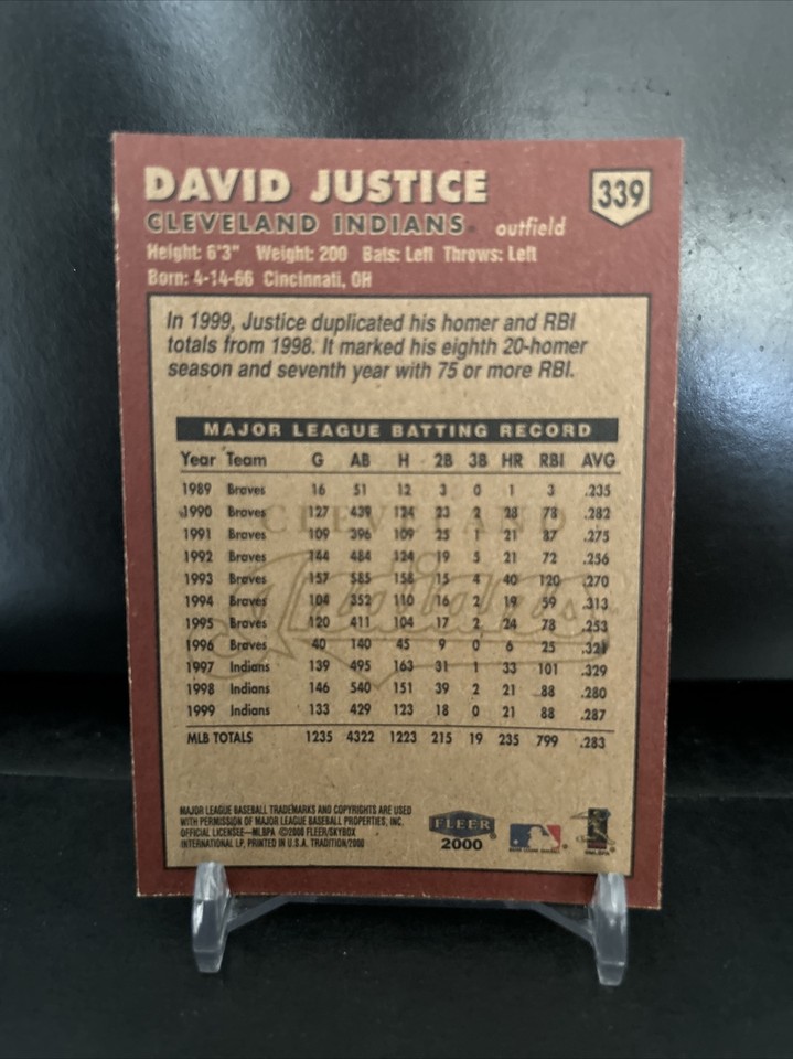 2000 Fleer Tradition David Justice Cleveland Indians #339 | eBay