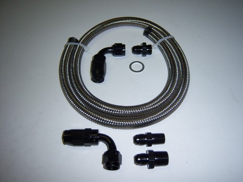 6AN STEEL BRAIDED FUEL LINE FOR EDELBROCK SINGLE FEED CARBURETOR BLACK ...