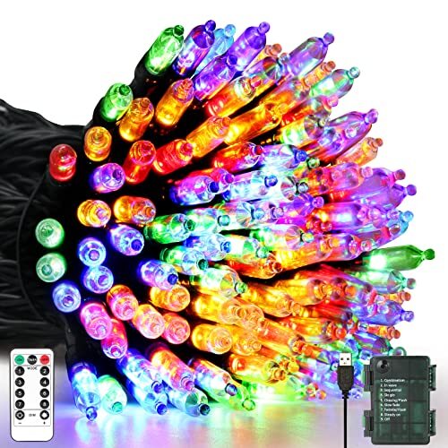 33ft 100 LED Battery Operated Orange Purple String Lights 8 Modes with ...