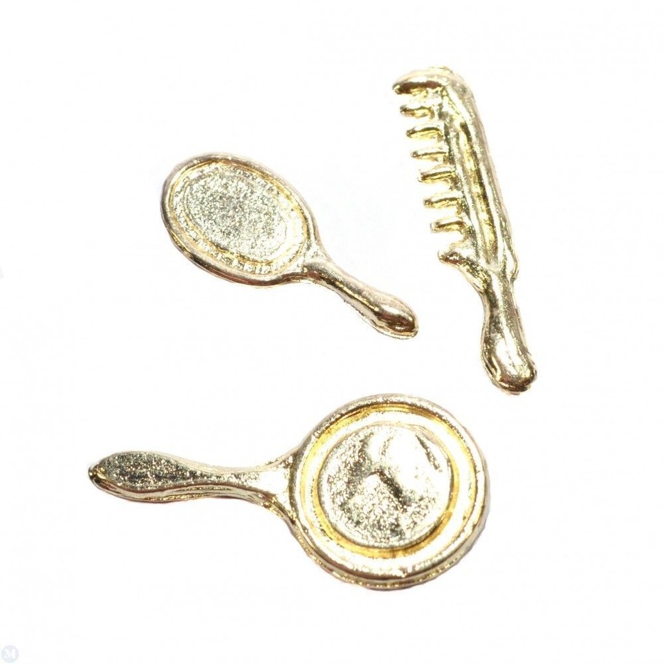 Dollhouse Miniature Gold Colored Brush, Comb, and Mirror | eBay