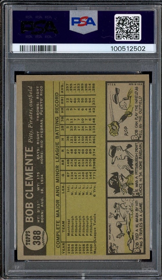 1961 Topps #388 Bob Roberto Clemente Pittsburgh Pirates HOF PSA 5 EX | eBay