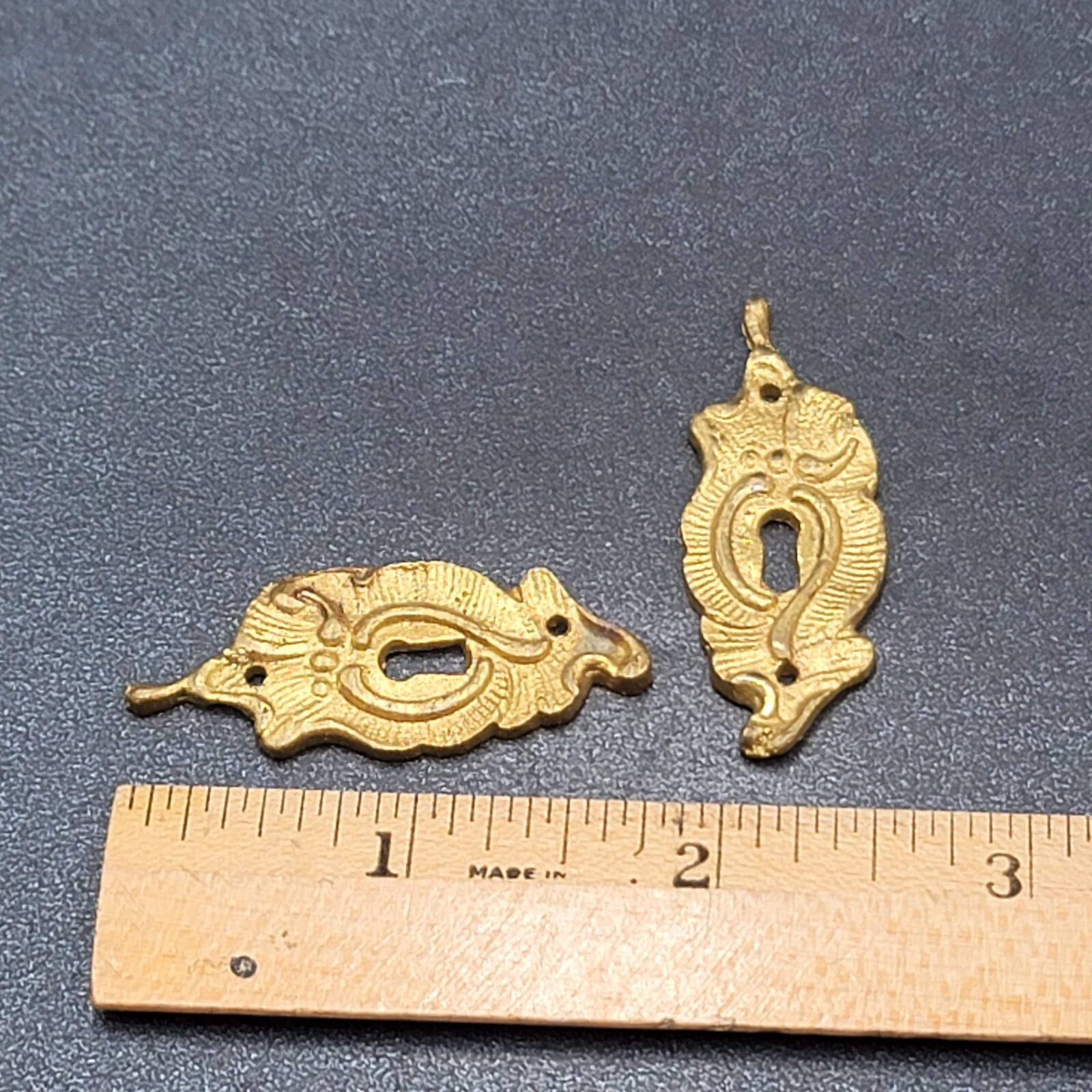 Vintage Small Lot of 2 Brass Skeleton Key hole Escutcheon 1.75" Salvage ...