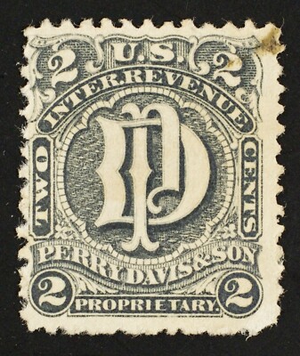 RS77a 2c Perry Davis & Son US Revenue Match & Medicine Private Die CV ...