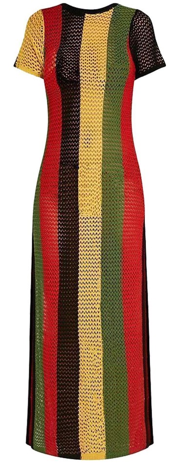 Ladies Rasta 100% Cotton Multicolored Side Slit String Mesh Maxi Dress ...