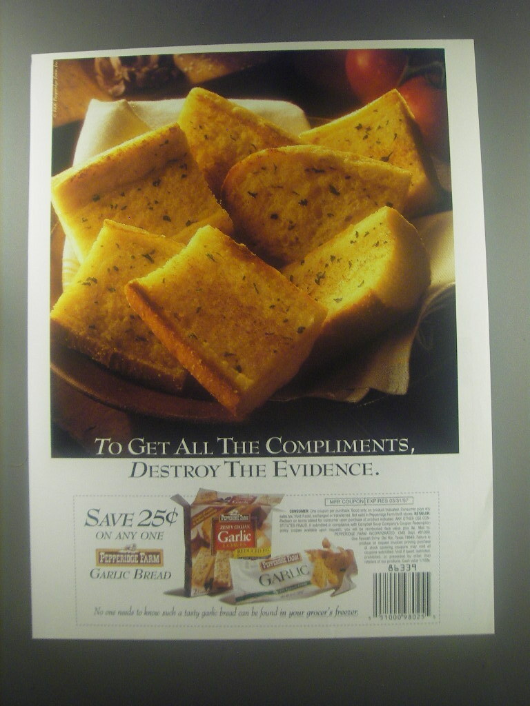1996 Pepperidge Farm Garlic Bread Ad - To get all the compliments | eBay