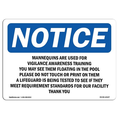 OSHA Notice Sign - USA Made Aluminum Vigilance Awareness Mannequin Sign ...